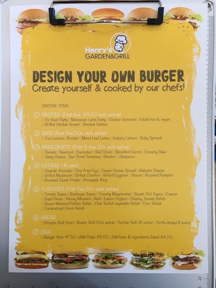 Menu at Henry's Garden & Grill restaurant, Rangeville