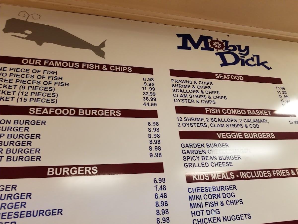 Menu at Moby Dick restaurant, Ocean Shores