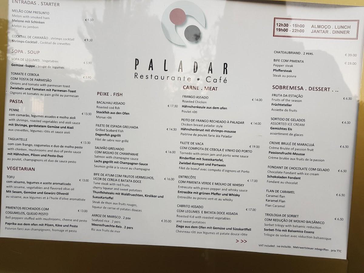 Menu at Paladar Restaurant, Funchal