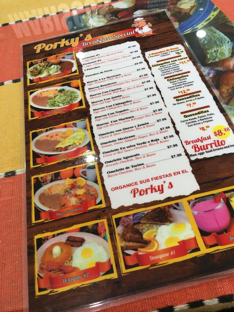 Menu at Porky's restaurant, Los Angeles, Whittier Blvd