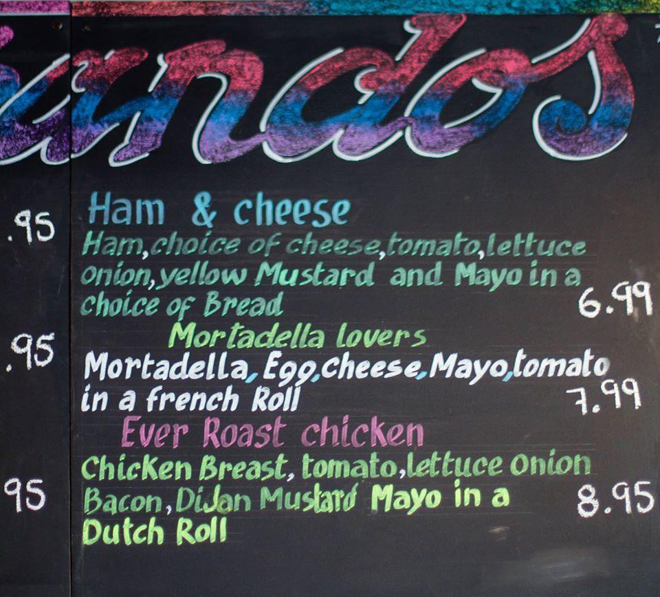Menu at Sando's Deli restaurant, Pismo Beach