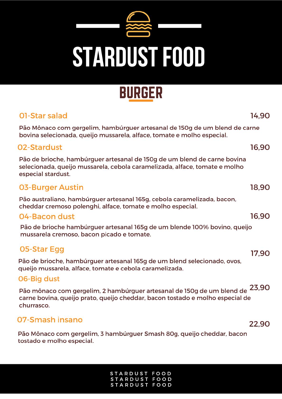 Menu at StarDust Food restaurant, São Paulo