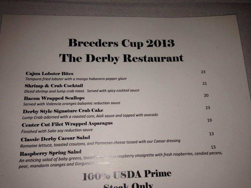 Menu at The Derby steakhouse, Arcadia