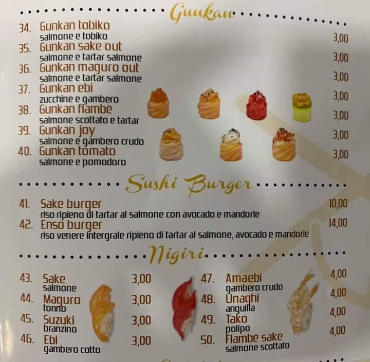 Menu at Enso sushi restaurant, Castiglione Torinese