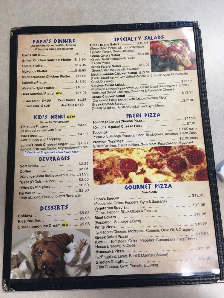 Menu at Papa's Greek family restaurant, Papas pizza, Virginia Beach