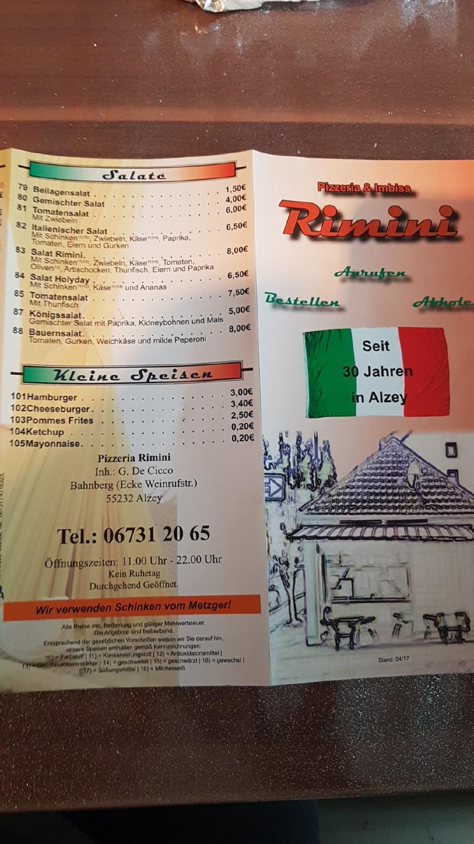 Menu at Pizzeria Rimini, Alzey