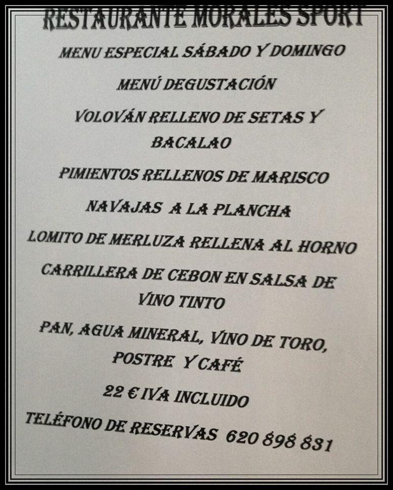 Menu at Restaurante/cafetería Morales Sport, Morales del Vino