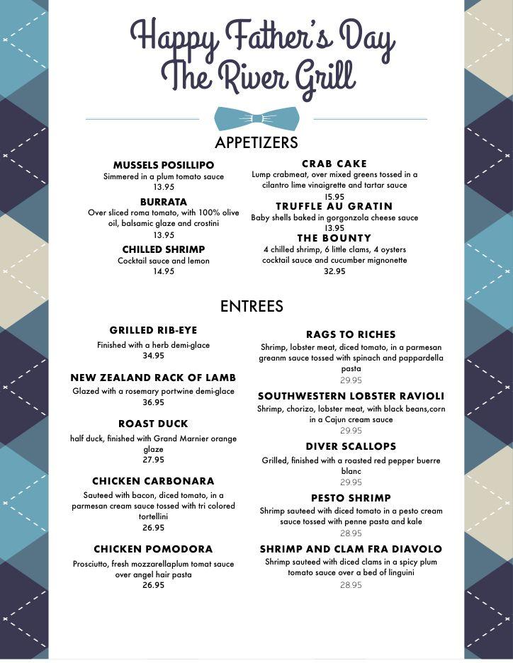 Menu at The River Grill restaurant, Newburgh