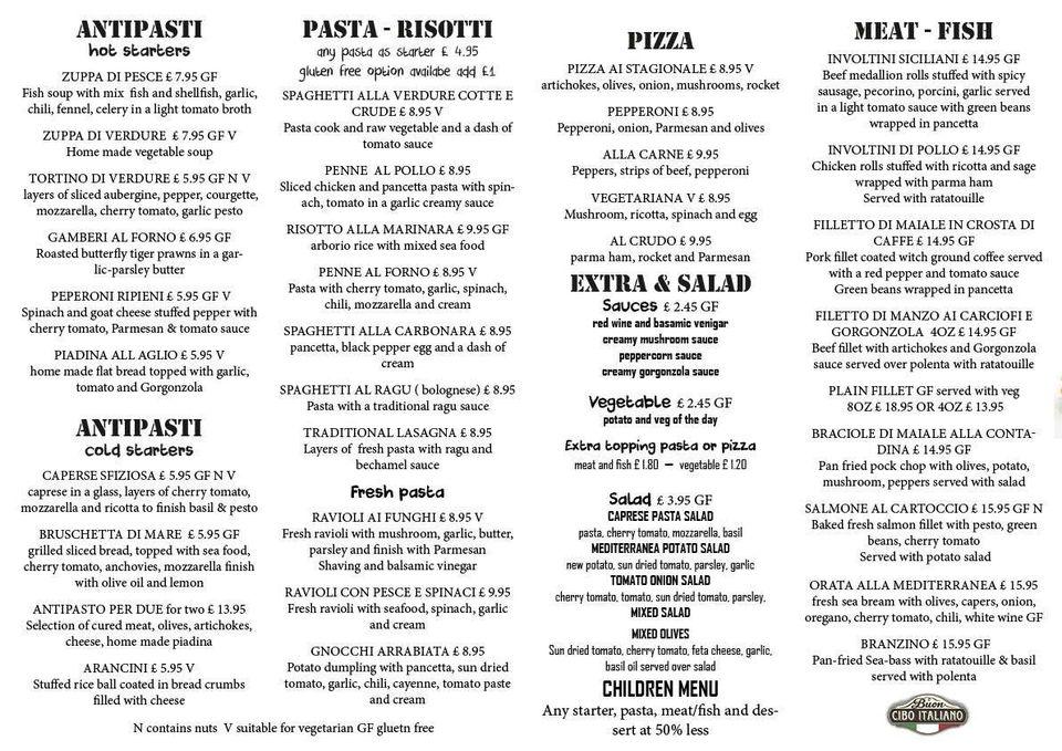 Menu at il Piatto Italian restaurant, Scarborough