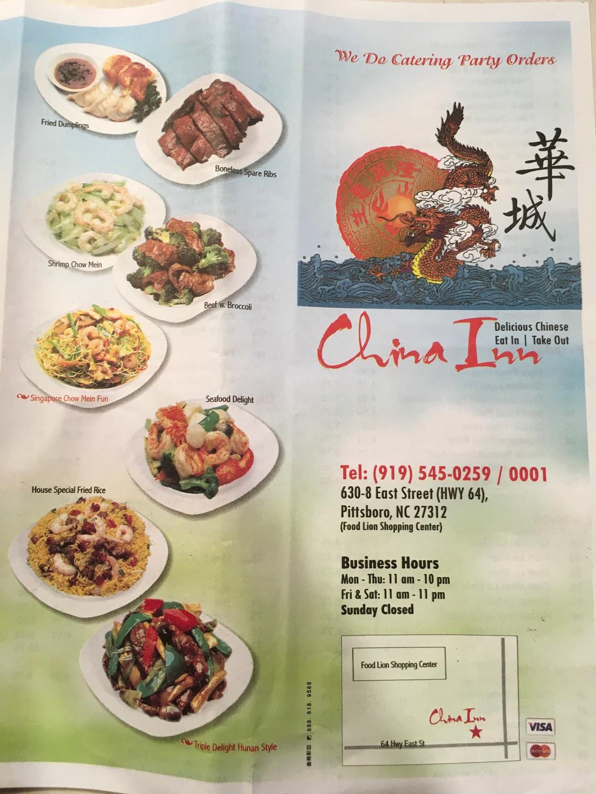 Menu at China Inn Restaurant, Pittsboro
