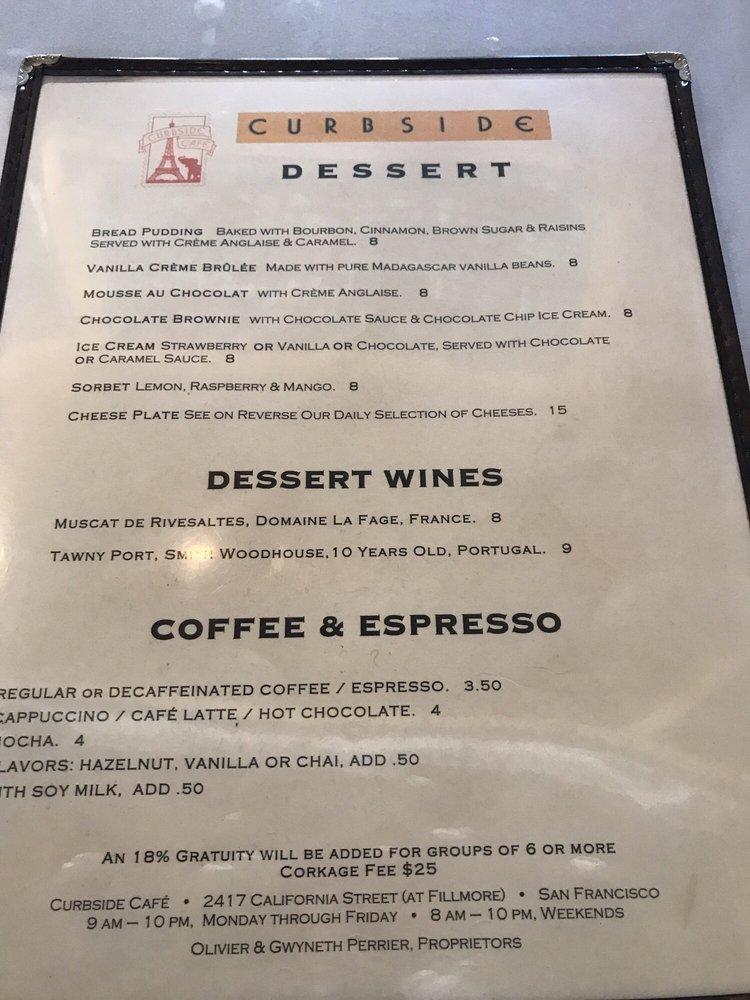 Menu at Curbside Cafe, San Francisco, California St