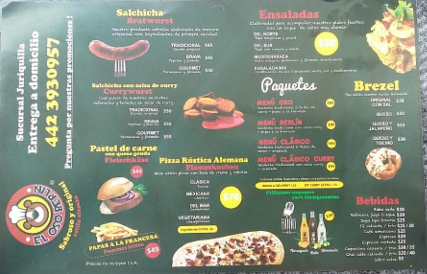 Menu at El Oso Berlin restaurant, Juriquilla, Anillo Vial Fray Junipero ...