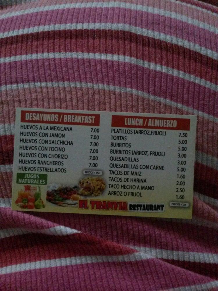 Menu at El Tranvia restaurant, Coachella