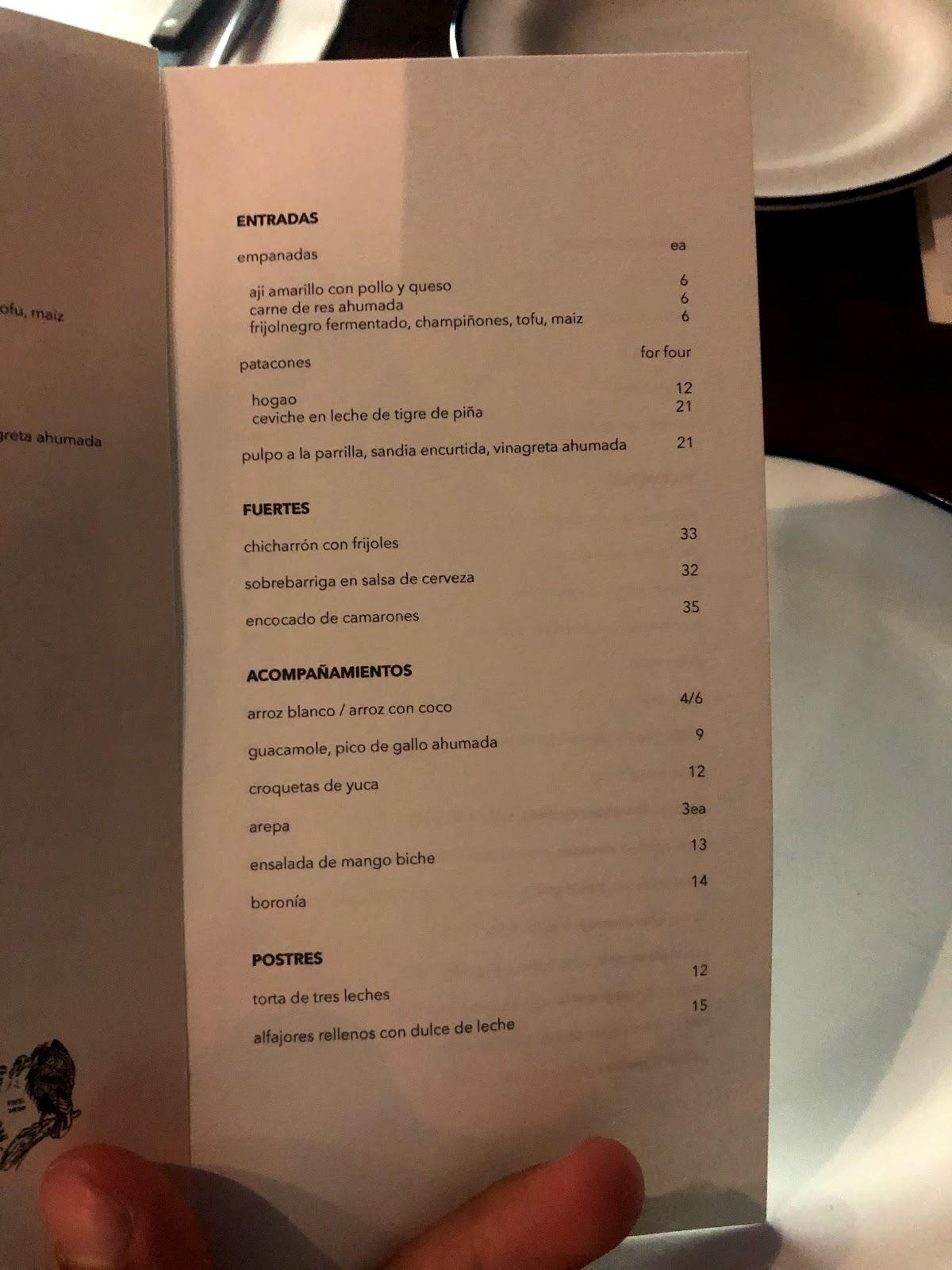 Menu at Juan Montago restaurant, Woolloomooloo
