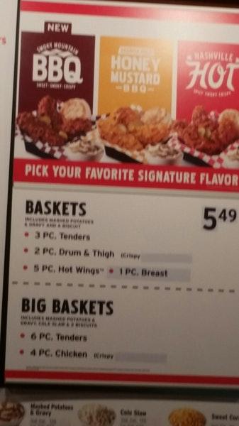 Menu at KFC fast food, Spokane, W Northwest Blvd