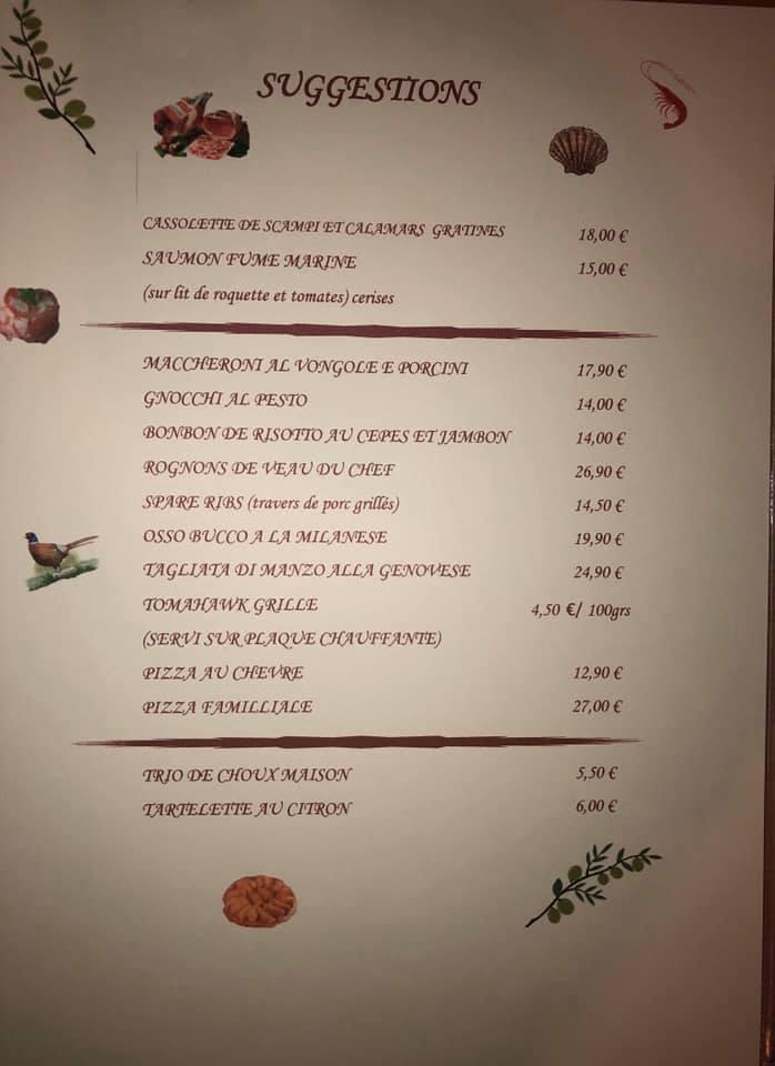 Menu at La Cantinetta Tamines, Sambreville
