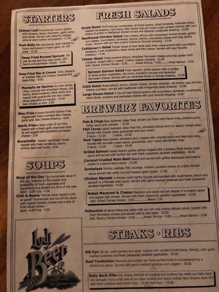 Menu at Lodi Beer Company restaurant, Lodi