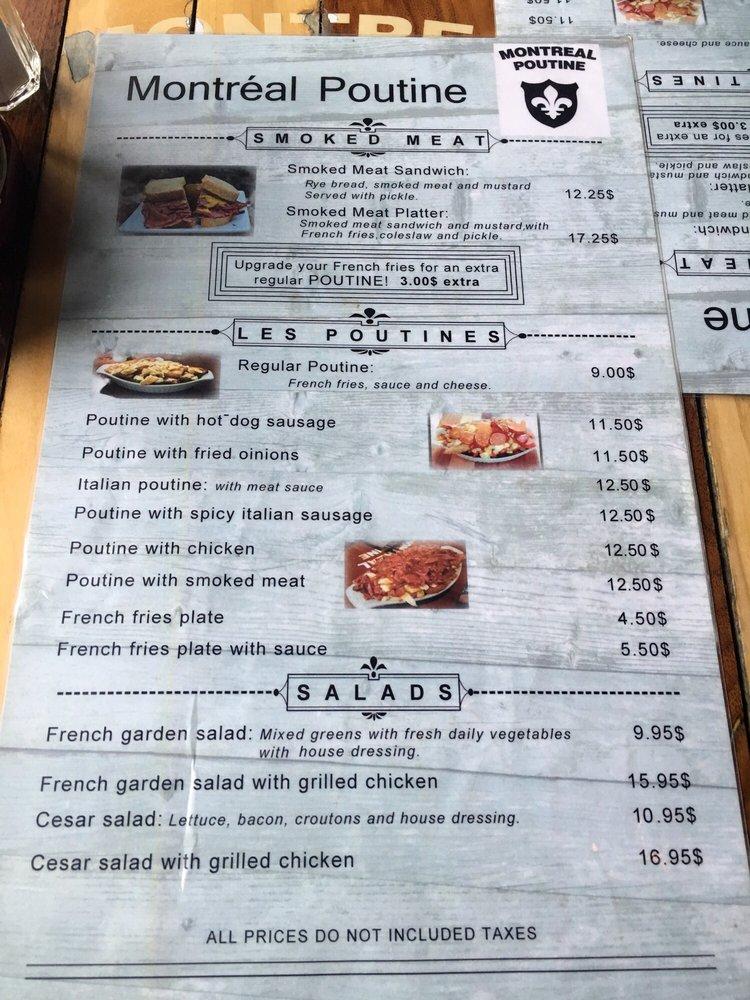 Menu at Montréal poutine restaurant, Montréal, 181 Rue Saint-Paul E
