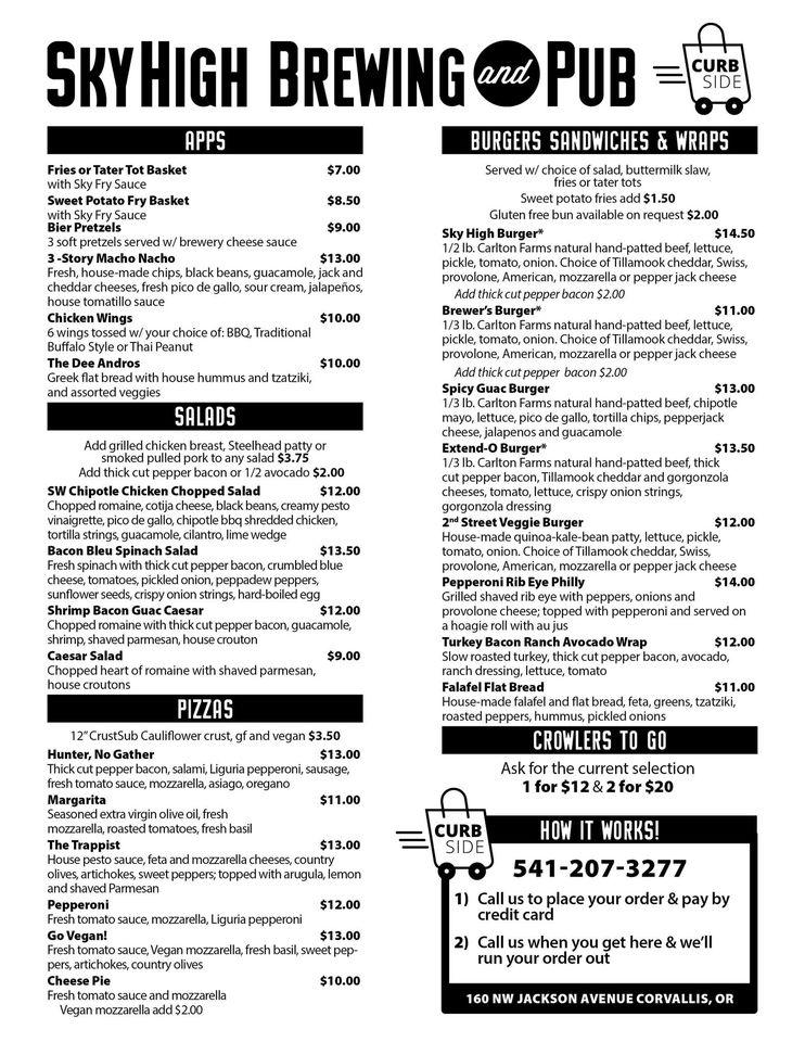 Menu at Sky High Brewing & Pub, Corvallis