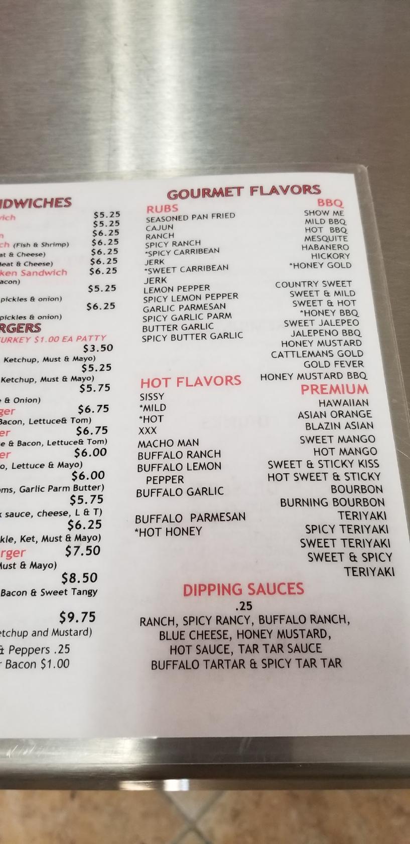 Carta del restaurante Wing Busters, Kansas City, 9th and