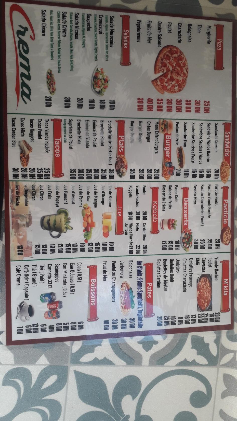 Menu au crema food restaurant, Casablanca