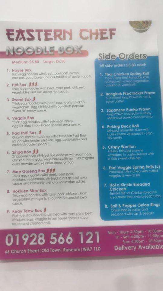 Menu at Eastern Chef fast food, Runcorn