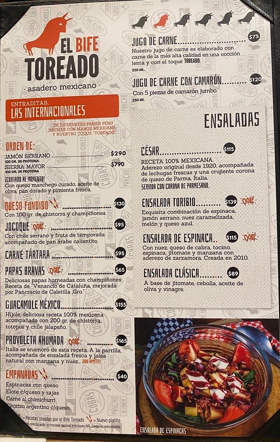 Carta del restaurante El Bife Toreado, Toluca del Lerdo, Av. Paseo ...