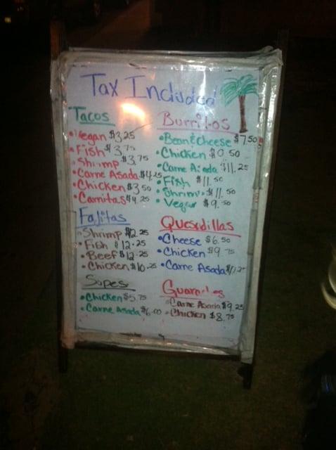 Menu at El Taco Feliz - Happy taco restaurant, Kapaa, 4-1395 Kuhio Hwy