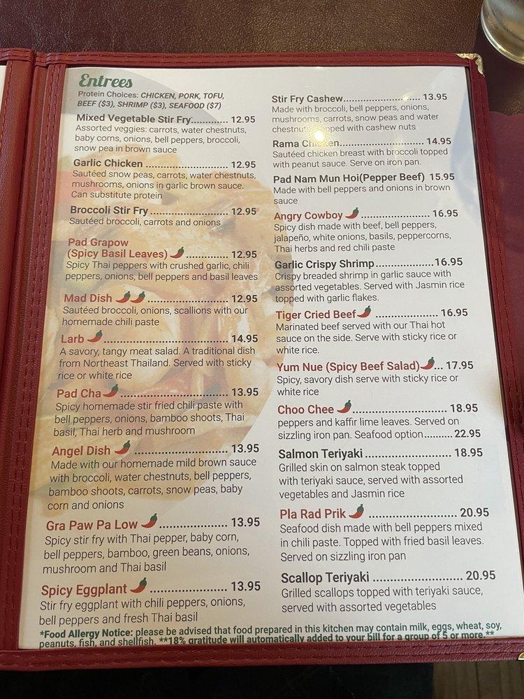 Menu at Sabai Sabai Thai & Sushi restaurant., Lake Geneva
