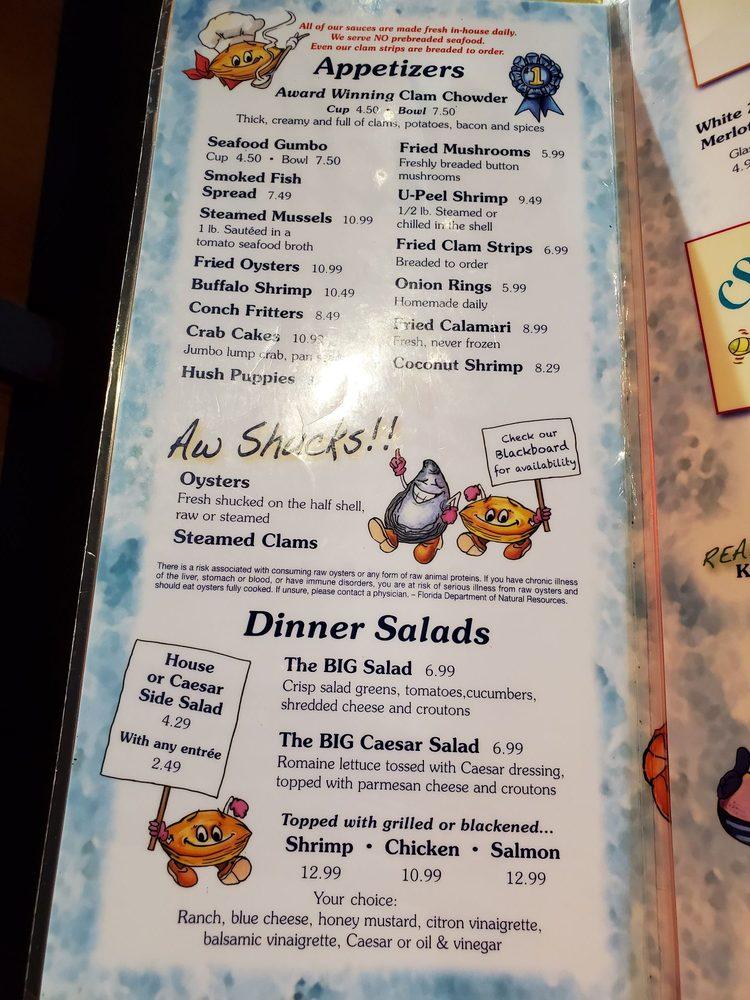 Menu at Shells of Melbourne restaurant, Melbourne