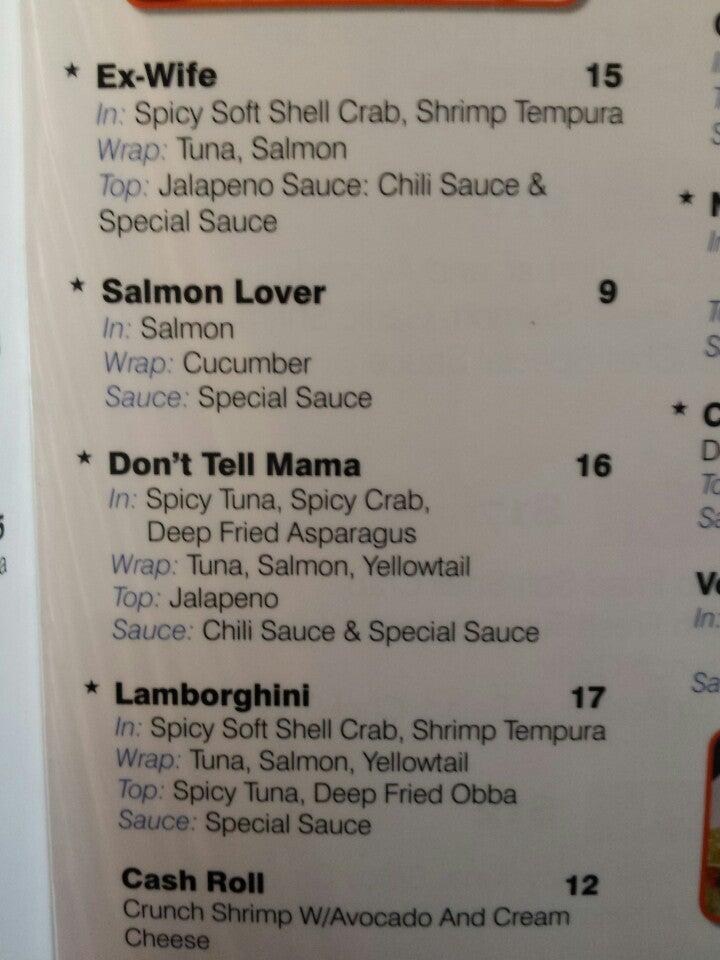 Menu at Sushi Fever restaurant, Las Vegas, W Sahara Ave