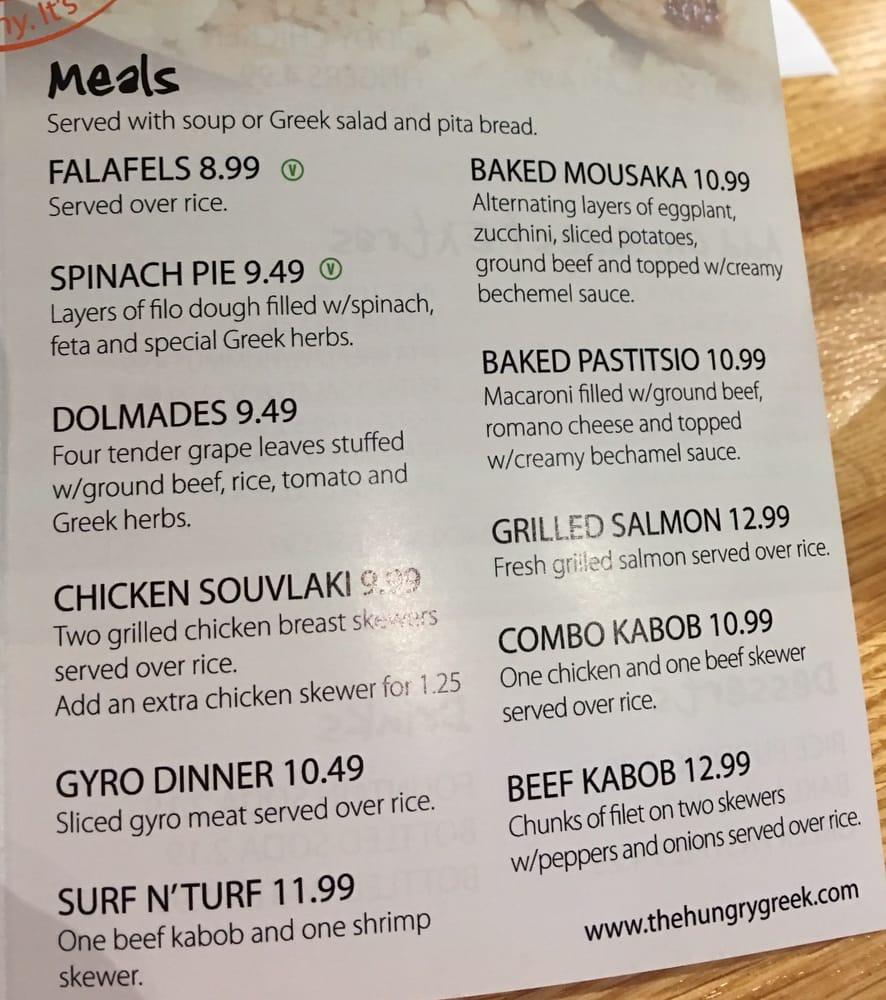 Menu at The Hungry Greek restaurant, Wesley Chapel