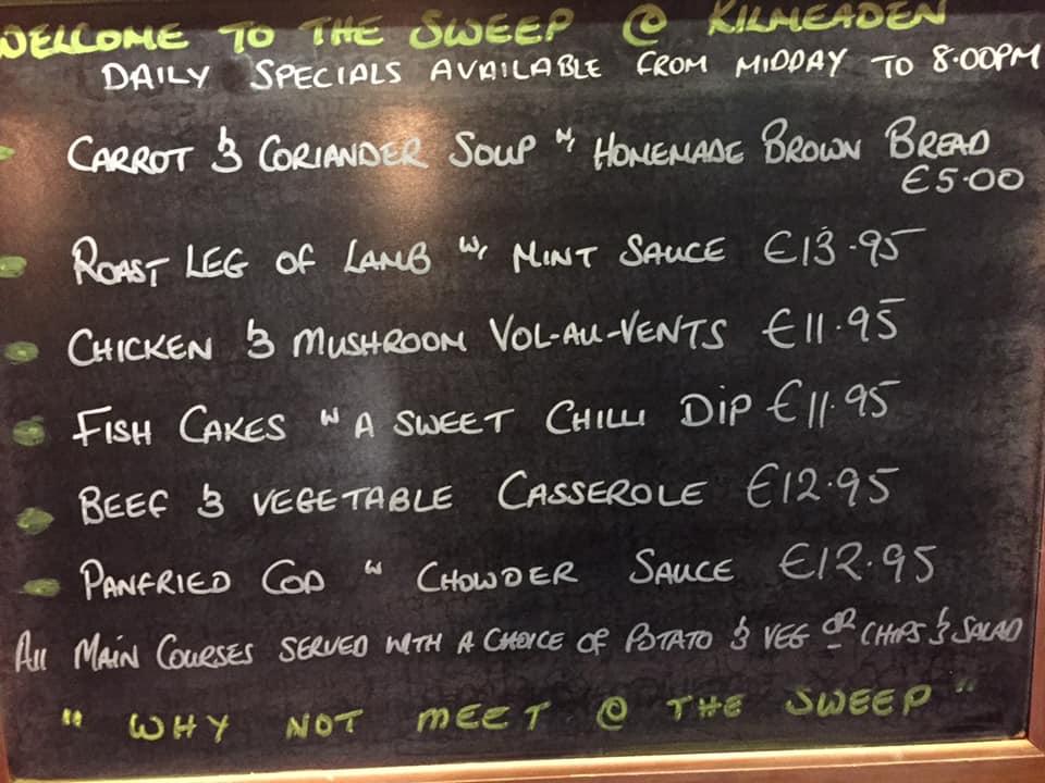 Menu at The Sweep Bar, Ireland