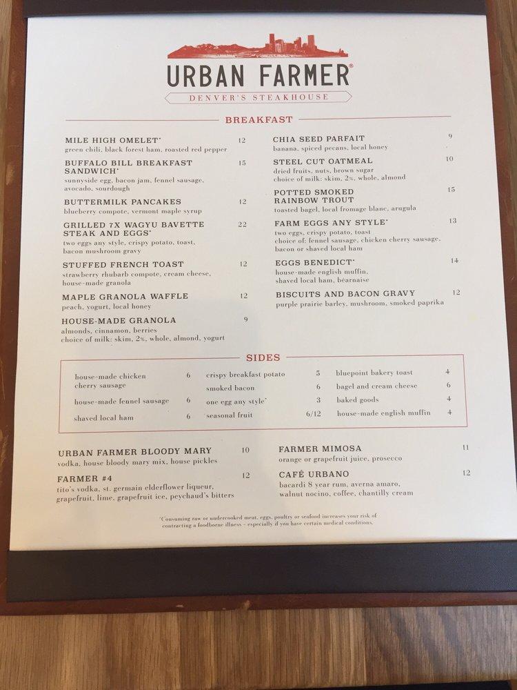 Menu at Urban Farmer Denver steakhouse, Denver, Wazee St