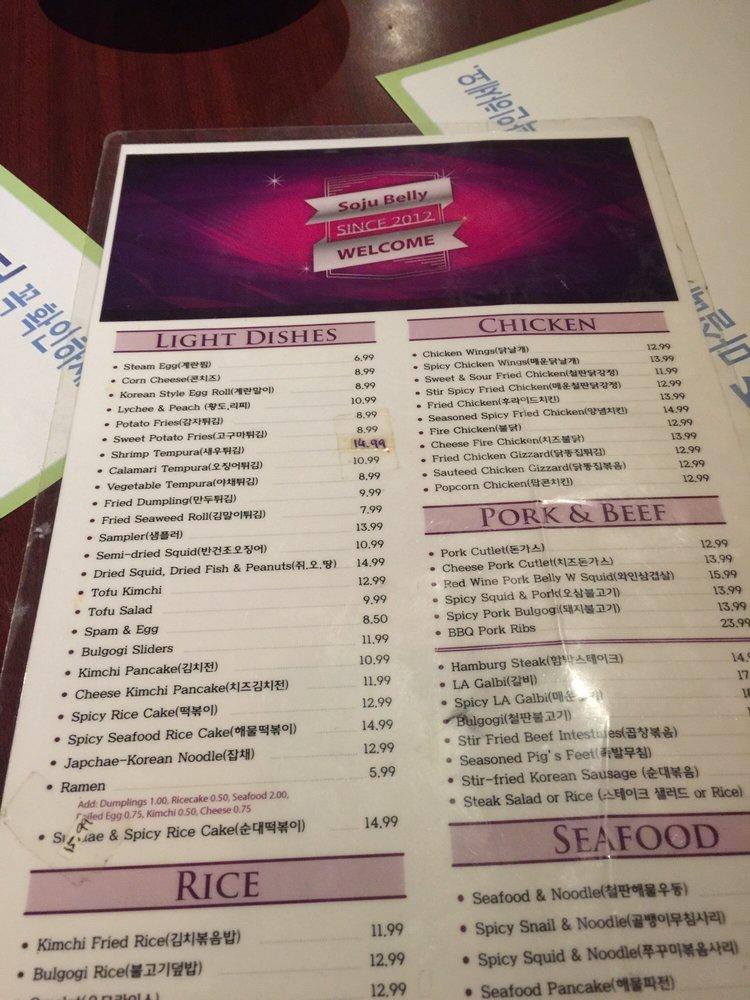 Menu at Soju Belly pub & bar, Garden Grove