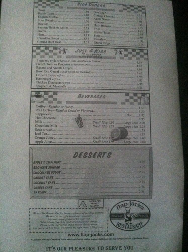 Menu at Flap-Jacks Restaurant, Indianapolis, Madison Ave