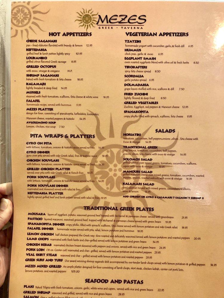 Menu at Mezes Greek Taverna restaurant, Pembroke Pines