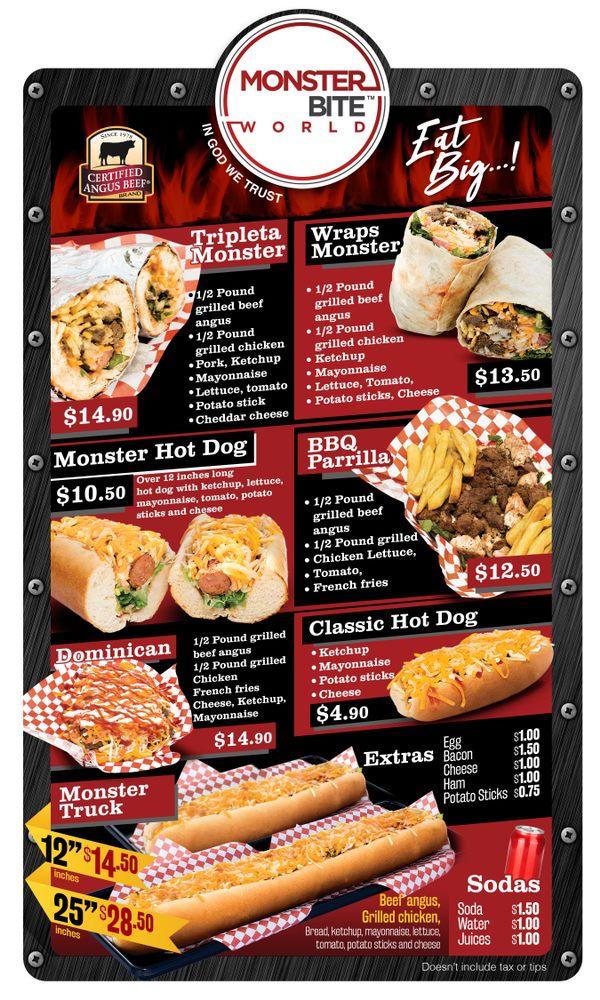 Menu at Monster Bite Food Truck restaurant, Austin