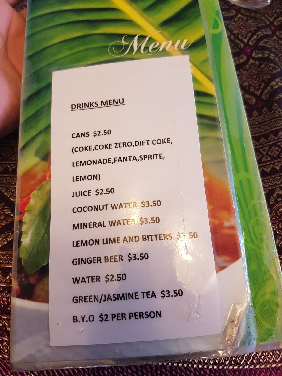 Menu at Moruya Thai Restaurant, Moruya