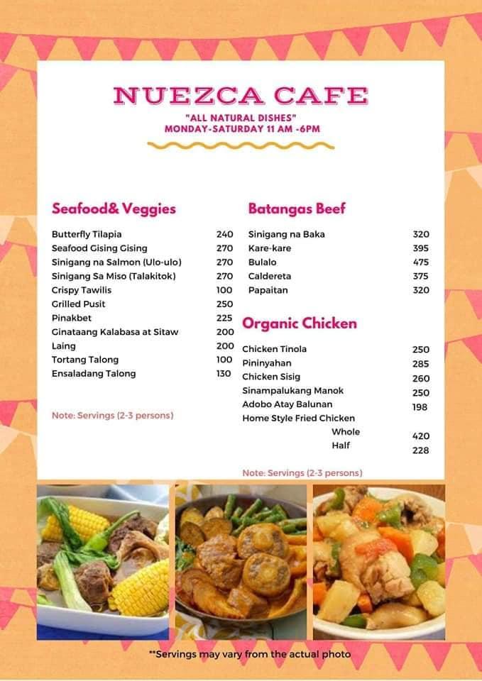 Menu at Nuezca Cafe, Quezon City