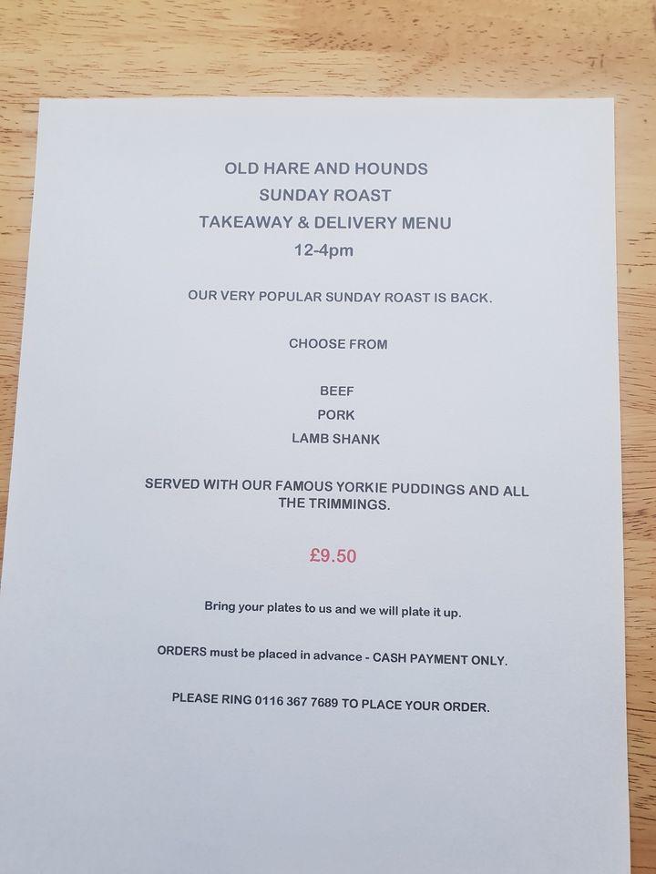 Menu at Old Hare & Hounds pub & bar, Leicester