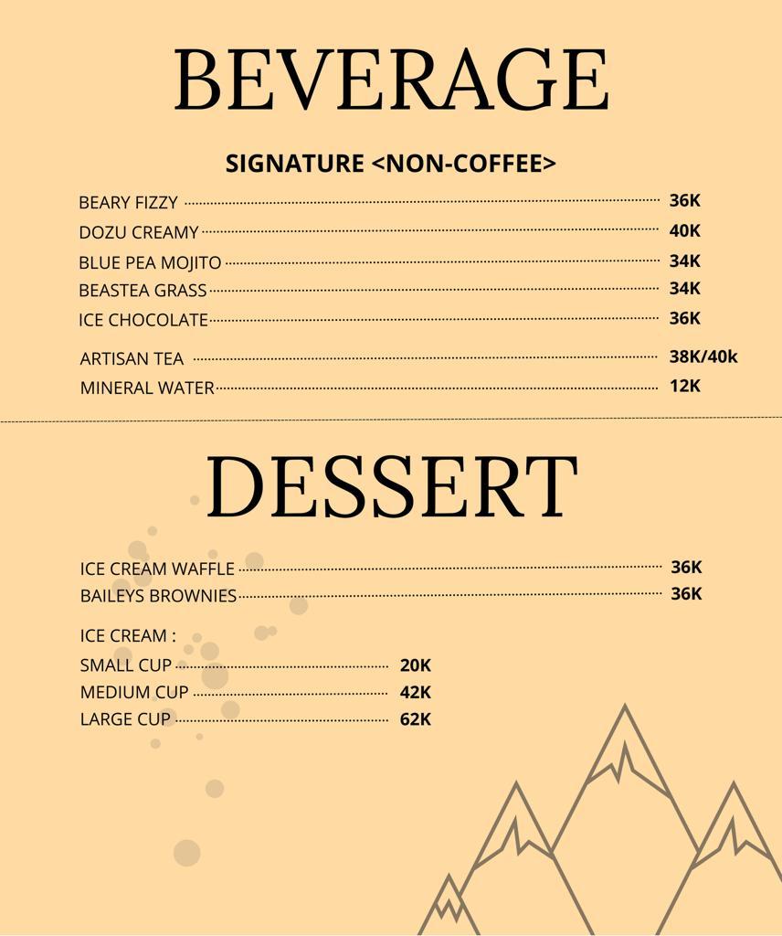 Menu at Bea And Doza Coffee Roaster Eatery, Curug Sangereng
