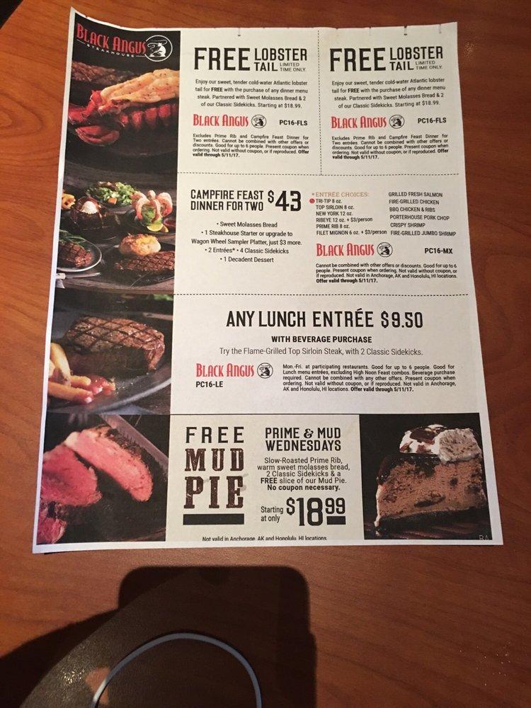 Menu at Black Angus Steakhouse, El Cajon, Graves Ave