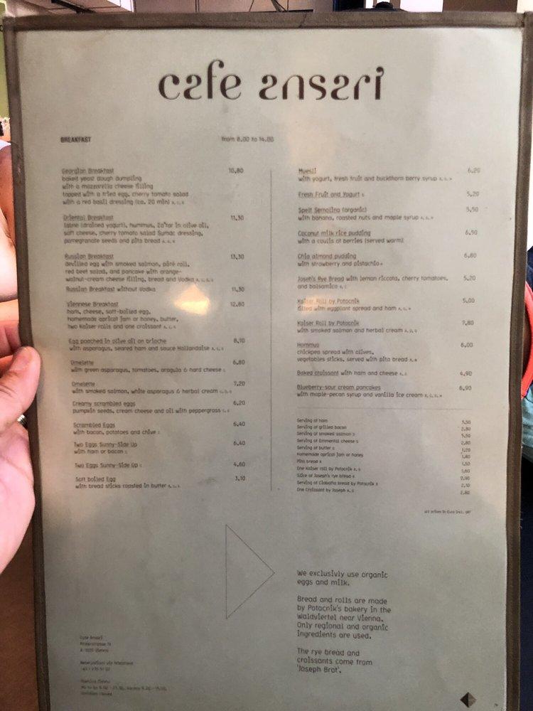 Menu at Café Ansari cafe, Vienna