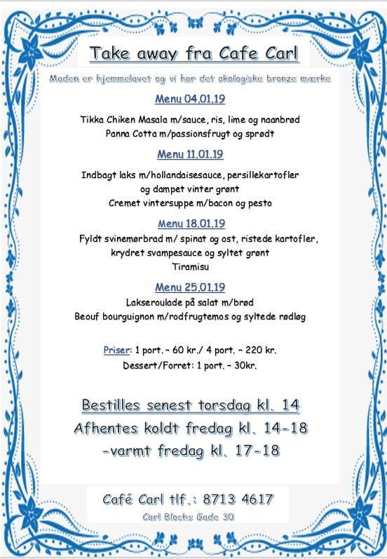 Menu at Café Carl cafe, Aarhus