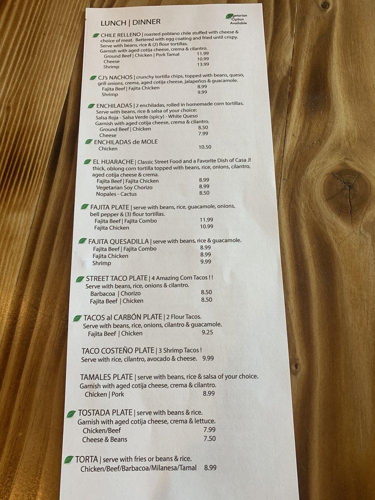Menu at Casa Jacaranda - Cocina Mexicana Mansfield TX restaurant, Mansfield