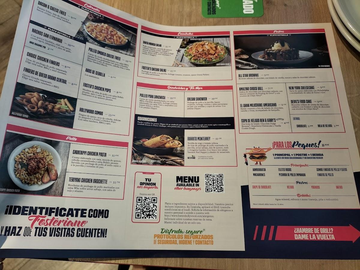 Carta del restaurante Foster's Hollywood, Barcelona, C.C. La Maquinista
