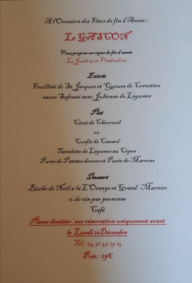 Menu at Le Gascon restaurant, Marseille