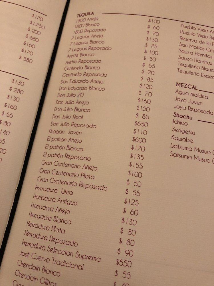 Carta del restaurante Suehiro, Guadalajara