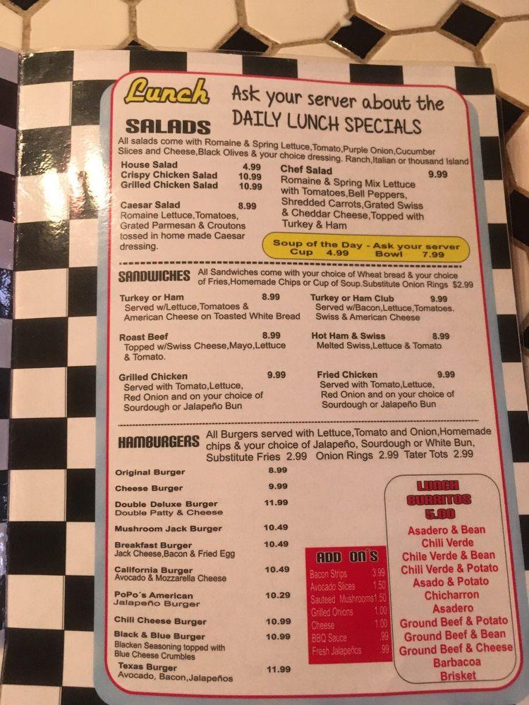 Menu at Addie's Diner restaurant, Midland